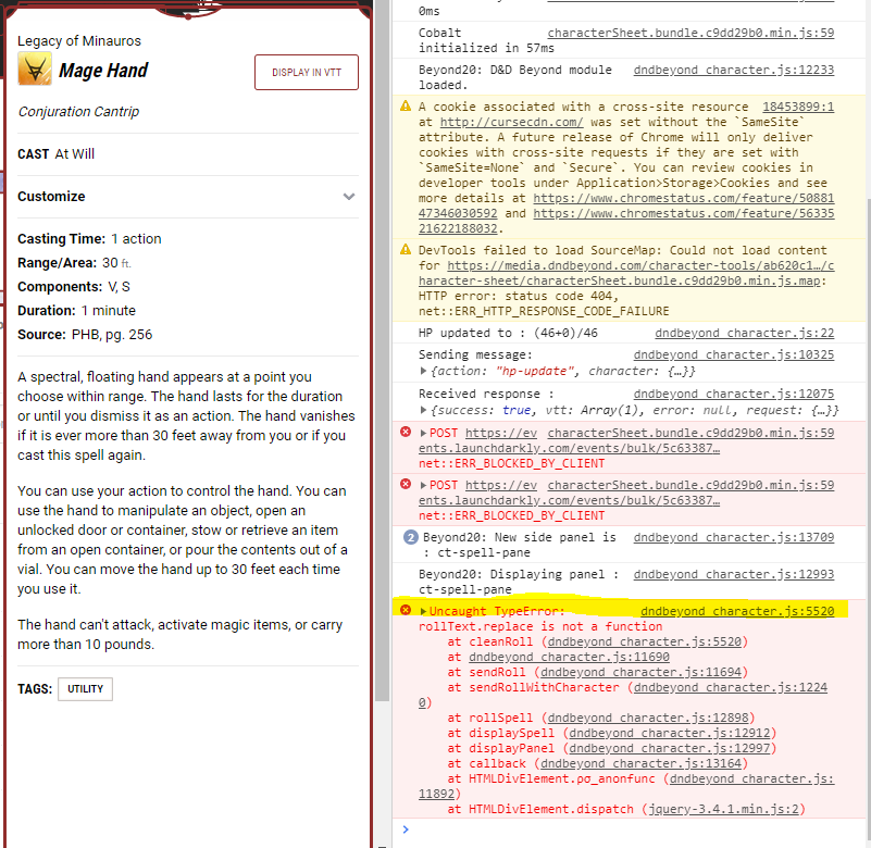 "Display in VTT" broken in Dev version of extension · Issue #221 · kakaroto/Beyond20 · GitHub