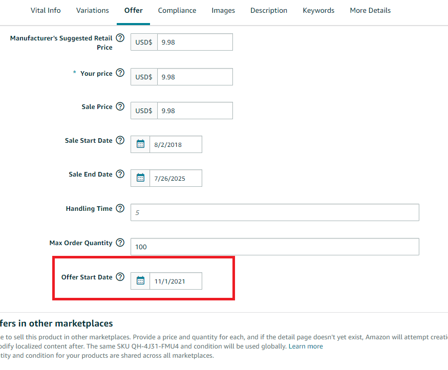 [API Feature] API to update offer start date · Issue #404 · amzn/selling-partner-api-models · GitHub