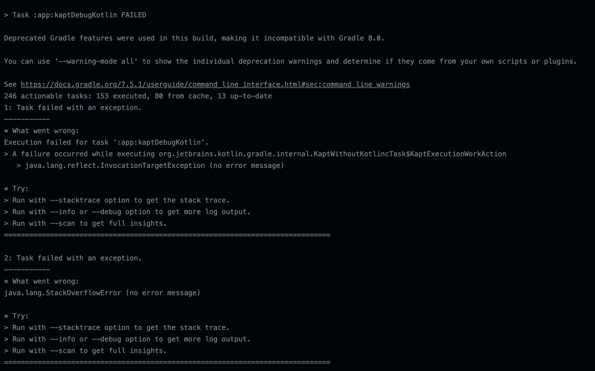 Crash of org.jetbrains.kotlin.gradle.internal.KaptWithoutKotlincTask$KaptExecutionWorkAction ...