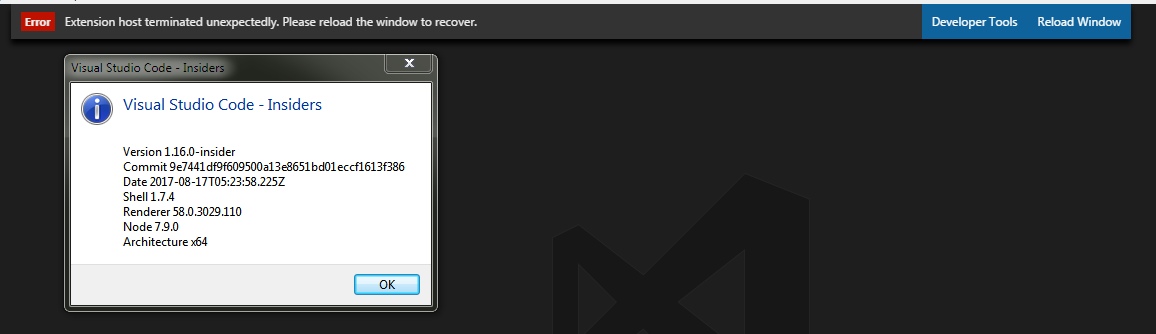 Extension Host Terminated Unexpectedly Please Reload The Window To
