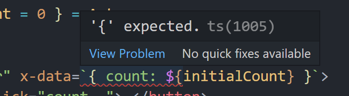 🐛 BUG: Alpine Example's x-data can't work with vscode extension, give a '{' expected error ...