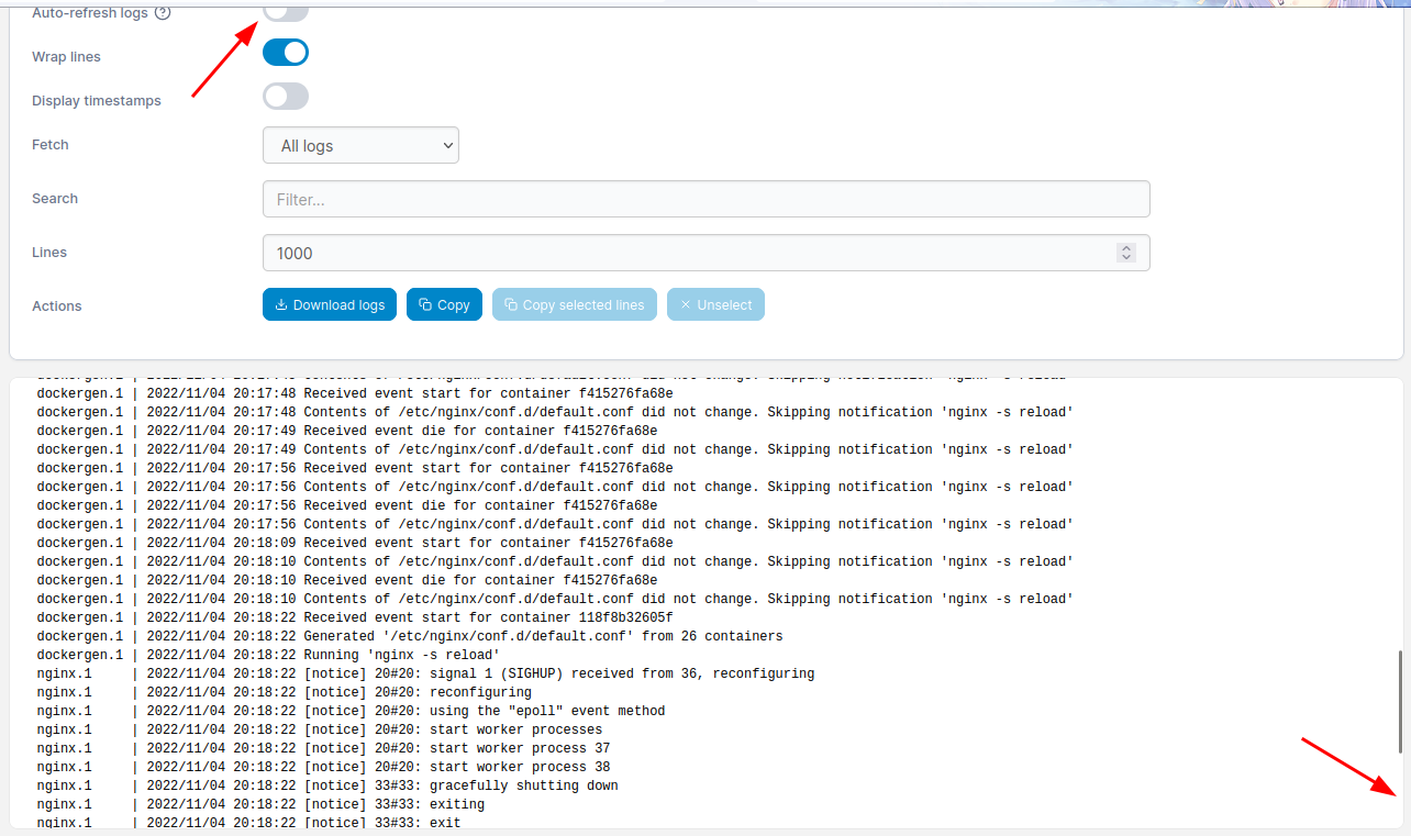 Do not auto refresh logs if not scrolled to bottom · Issue #7993 · portainer/portainer · GitHub