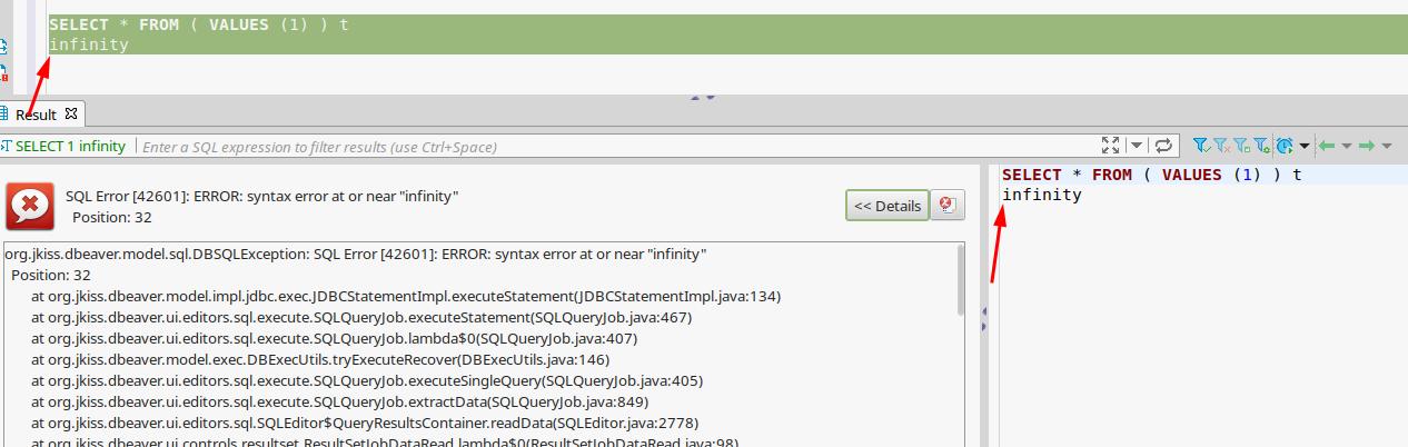 DBeaver does not highlight error in compare to psql · Issue #6234 ...