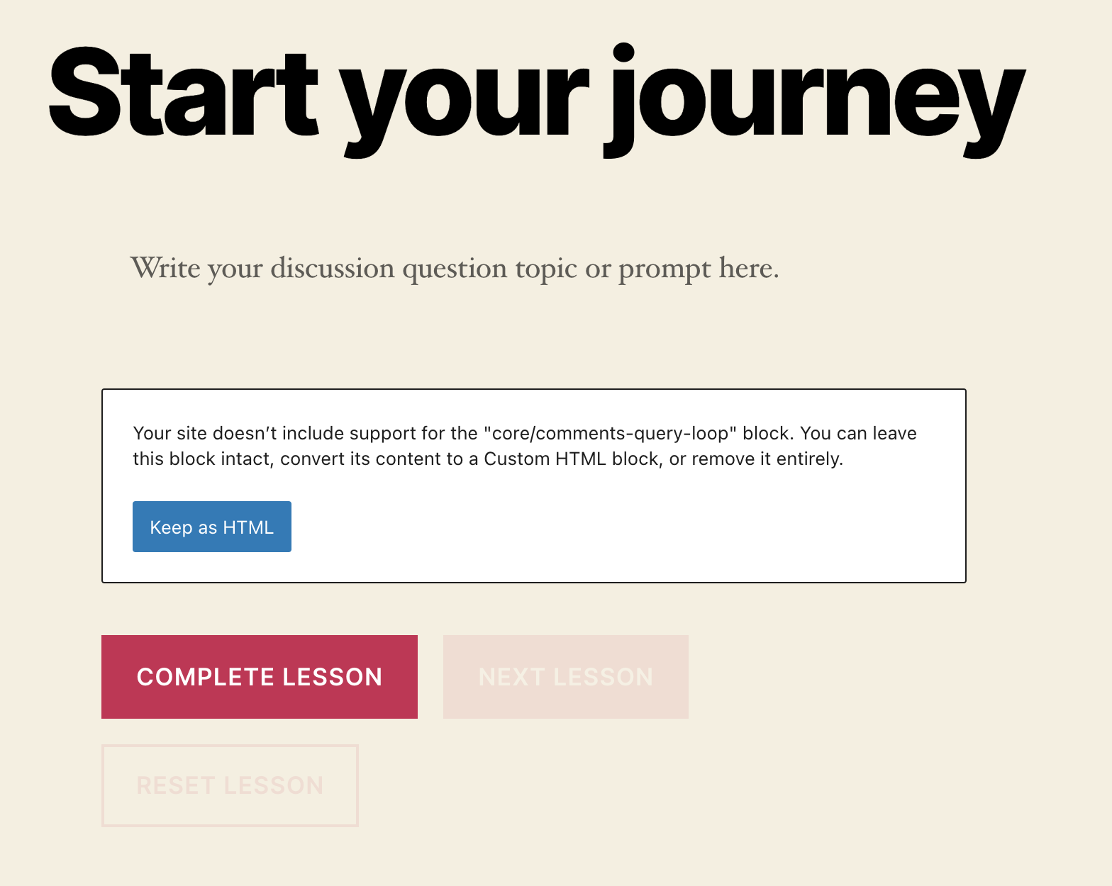 `core/comments-query-loop` block not working in Discussion Question lesson pattern with WP 5.8 ...