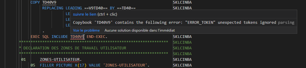Error Copybook xxx contains the following error : "ERROR_TOKEN" unexpected tokens ignored ...