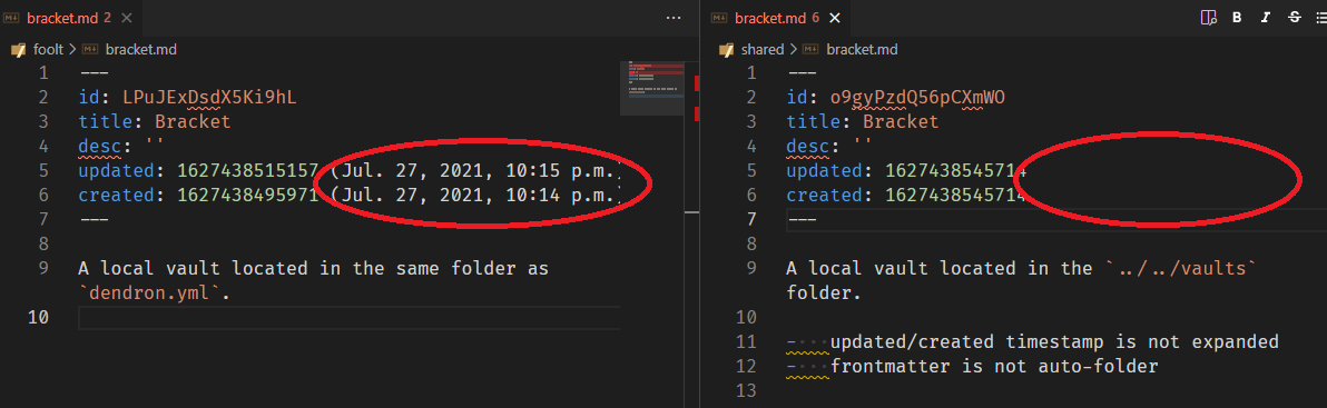 Note timestamps are not expanded in vaults located outside of the `dendron.yml` config file's ...