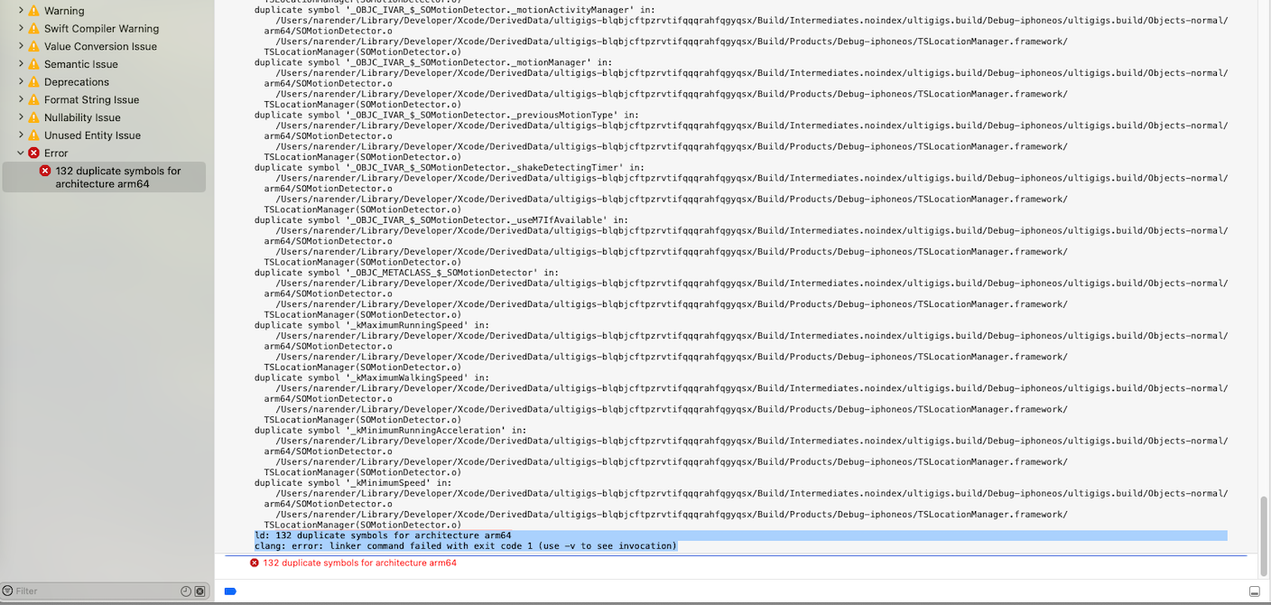 iOS- duplicate symbols for architecture arm64 - linker command failed · Issue #1357 ...