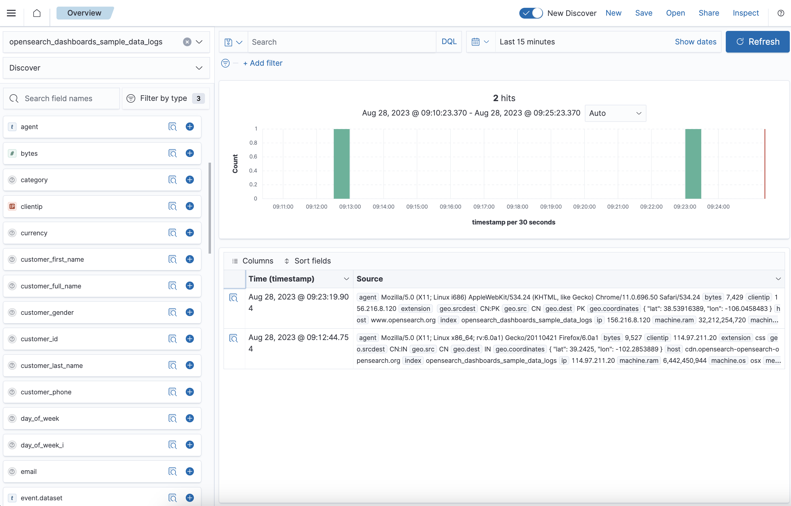 [Data Explorer][Discover 2.0][BUG] Side navigation menu shows columns not in the selected index ...