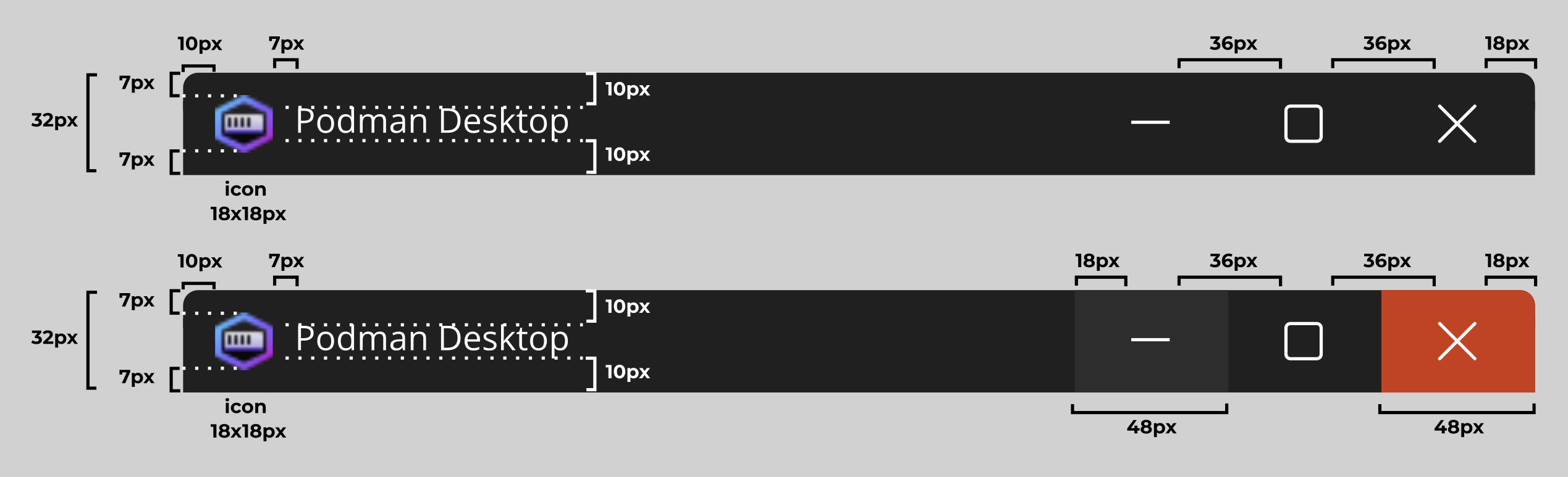 Design: Custom titlebar design refinement · Issue #1802 · podman-desktop/podman-desktop · GitHub