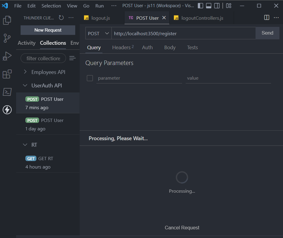 Thunder Client stuck at "Processing" stage · Issue #783 · thunderclient/thunder-client-support ...