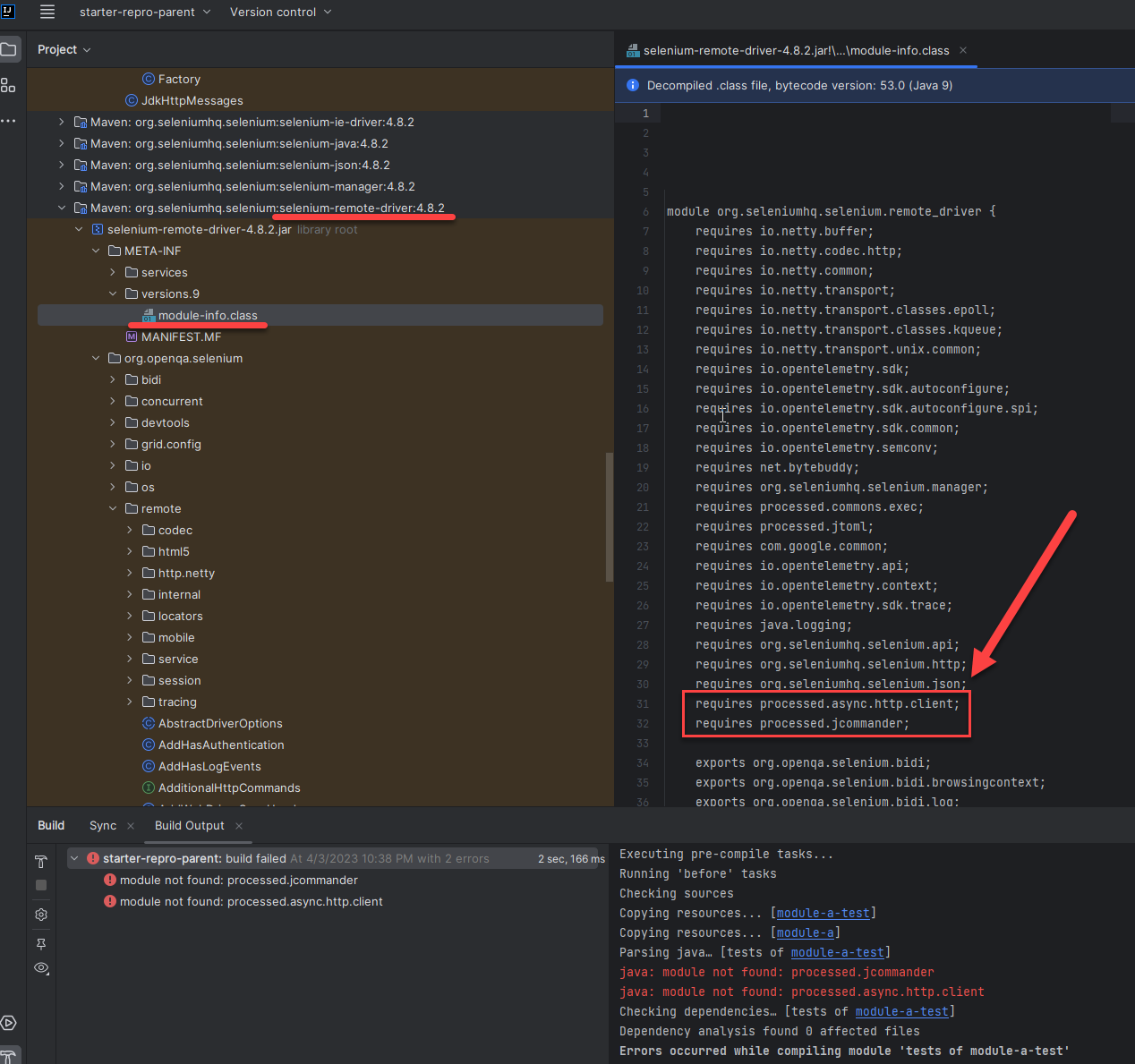 [🐛 Bug]: module not found: processed.jcommander · Issue #11858 · SeleniumHQ/selenium · GitHub