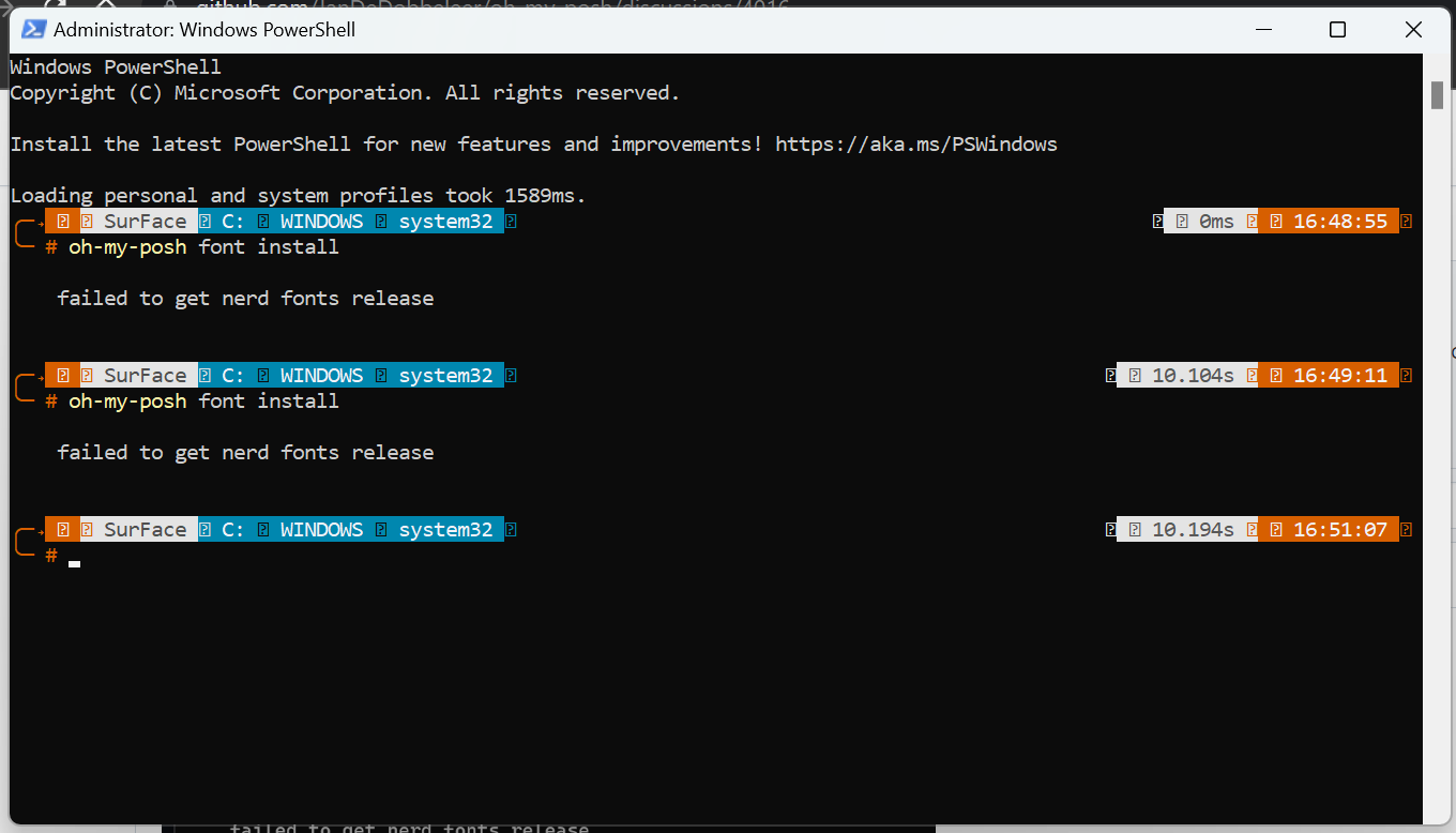 "failed to get nerd fonts release" · JanDeDobbeleer oh-my-posh ...