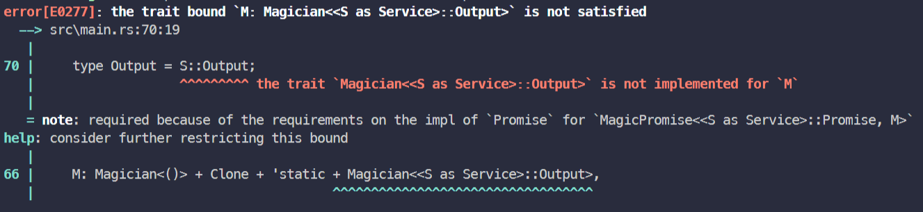 Compiler suggests restricting bound to only blanket impl for trait instead of just the trait ...