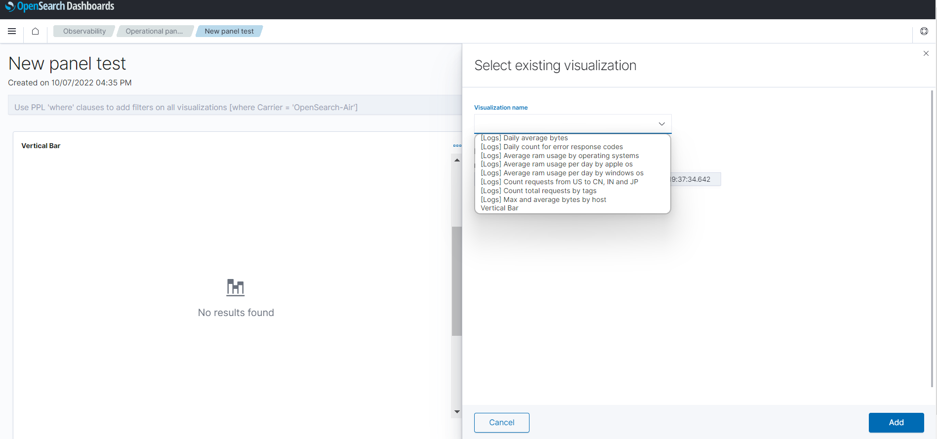 [BUG]: Visualization Name doesn't appear in selected visualization field in Operational Panel ...