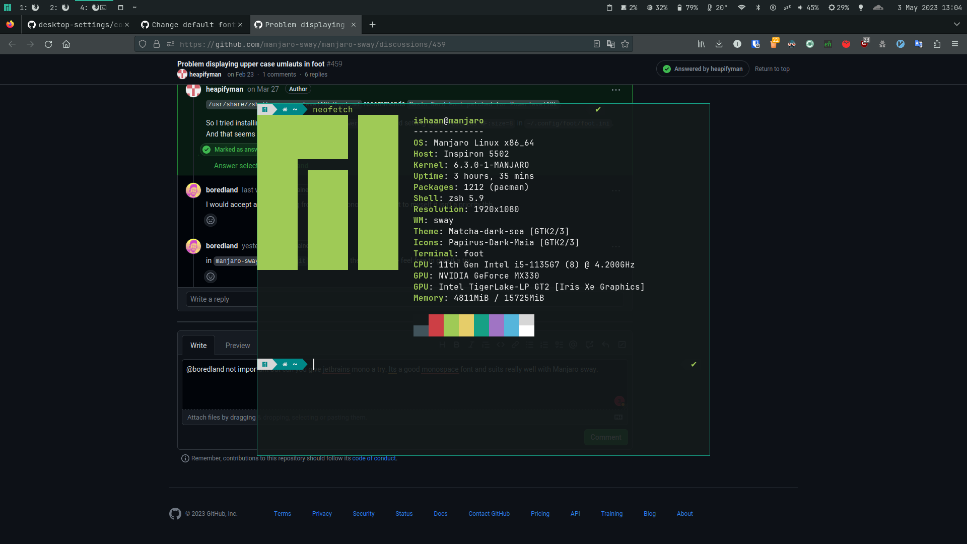 Problem displaying upper case umlauts in foot · manjaro-sway manjaro-sway · Discussion #459 · GitHub