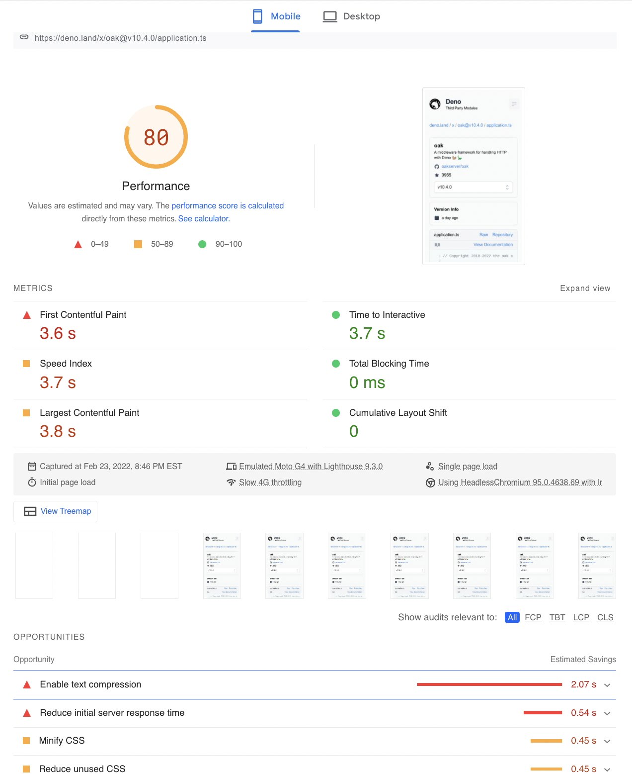 Improve pagespeed score · Issue #2021 · denoland/dotland · GitHub