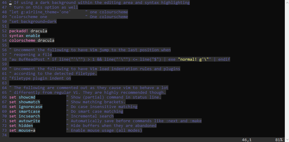 Black highlighting on text outside of window · Issue #229 · dracula/vim · GitHub