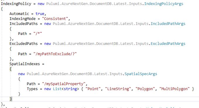 Docs Are Incorrect On Documentdb Index Policy · Issue 23 · Pulumipulumi Azure Nextgen · Github 8358