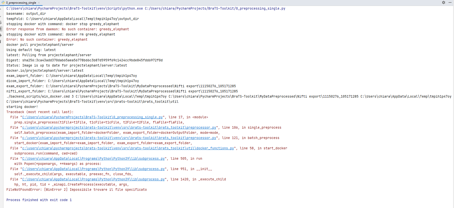 Preprocessing and segmentation via Pycharm · Issue #8 · neuronflow/BraTS-Toolkit · GitHub