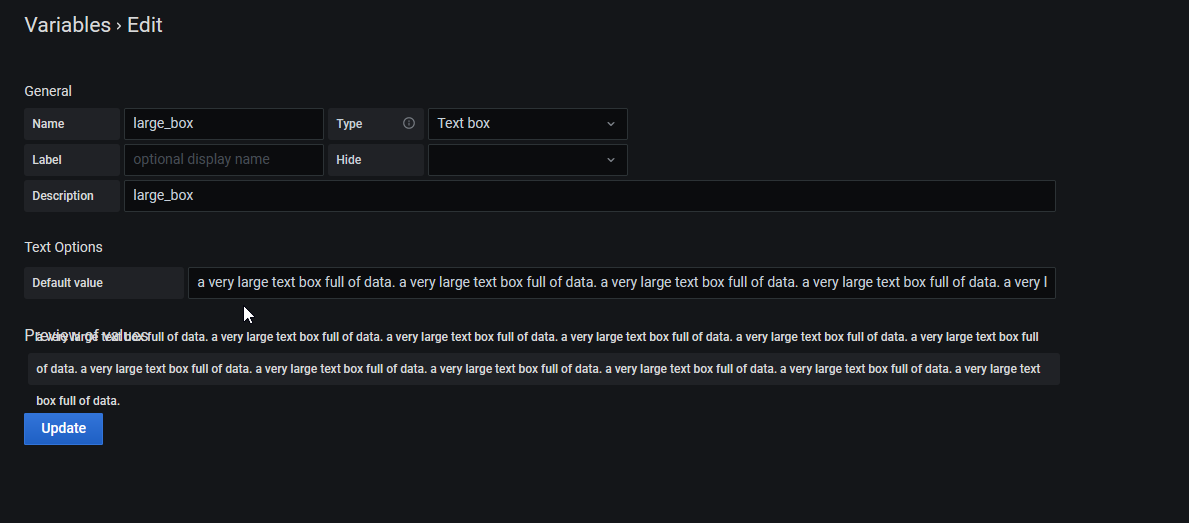 Long Values For Variables Result In Variable Value Text Filling Screen · Issue 32469 · Grafana