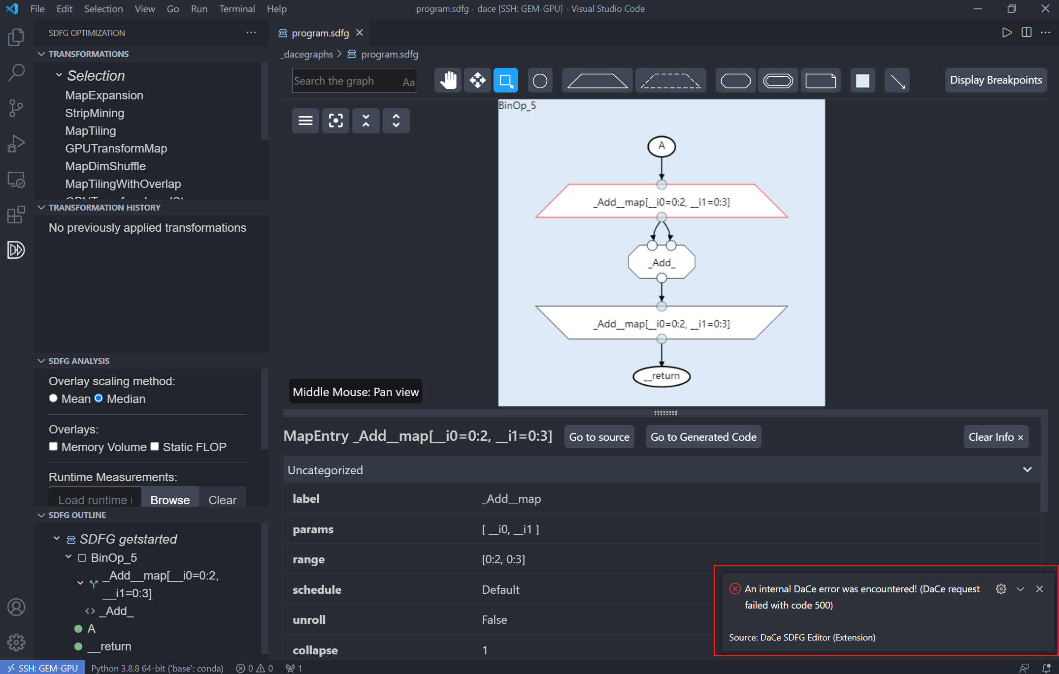 An internal DaCe error was encountered! (DaCe request failed with code 500) · Issue #129 · spcl ...
