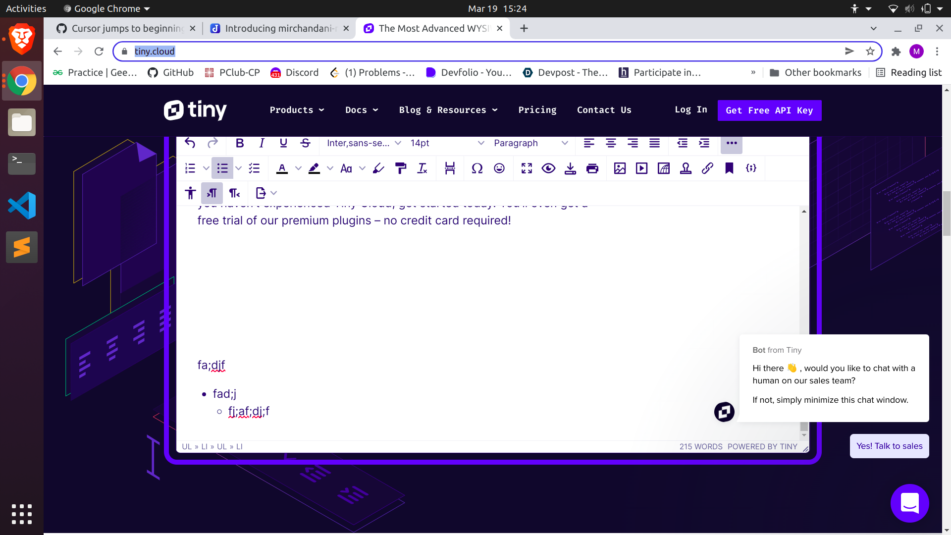 Cursor jumps to beginning of line when bullet list item has sub-bullets ...