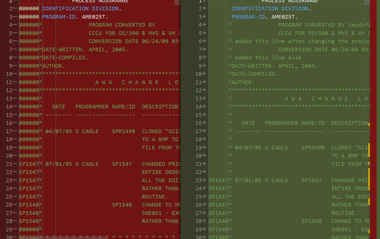 COBOL Unumbering sequence numbers Changes GIT Source Control Color Bar Indicators to Blue ...