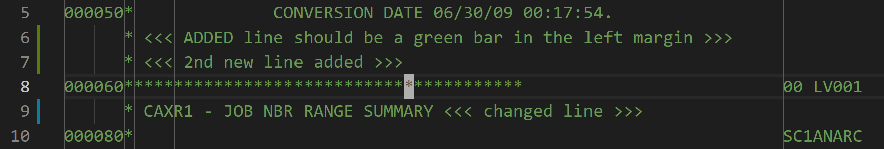 COBOL Unumbering sequence numbers Changes GIT Source Control Color Bar Indicators to Blue ...