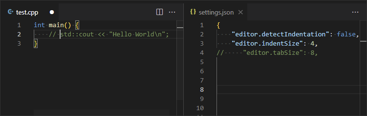 Toggle Line Comment should ignore editor.tabSize and only use editor ...