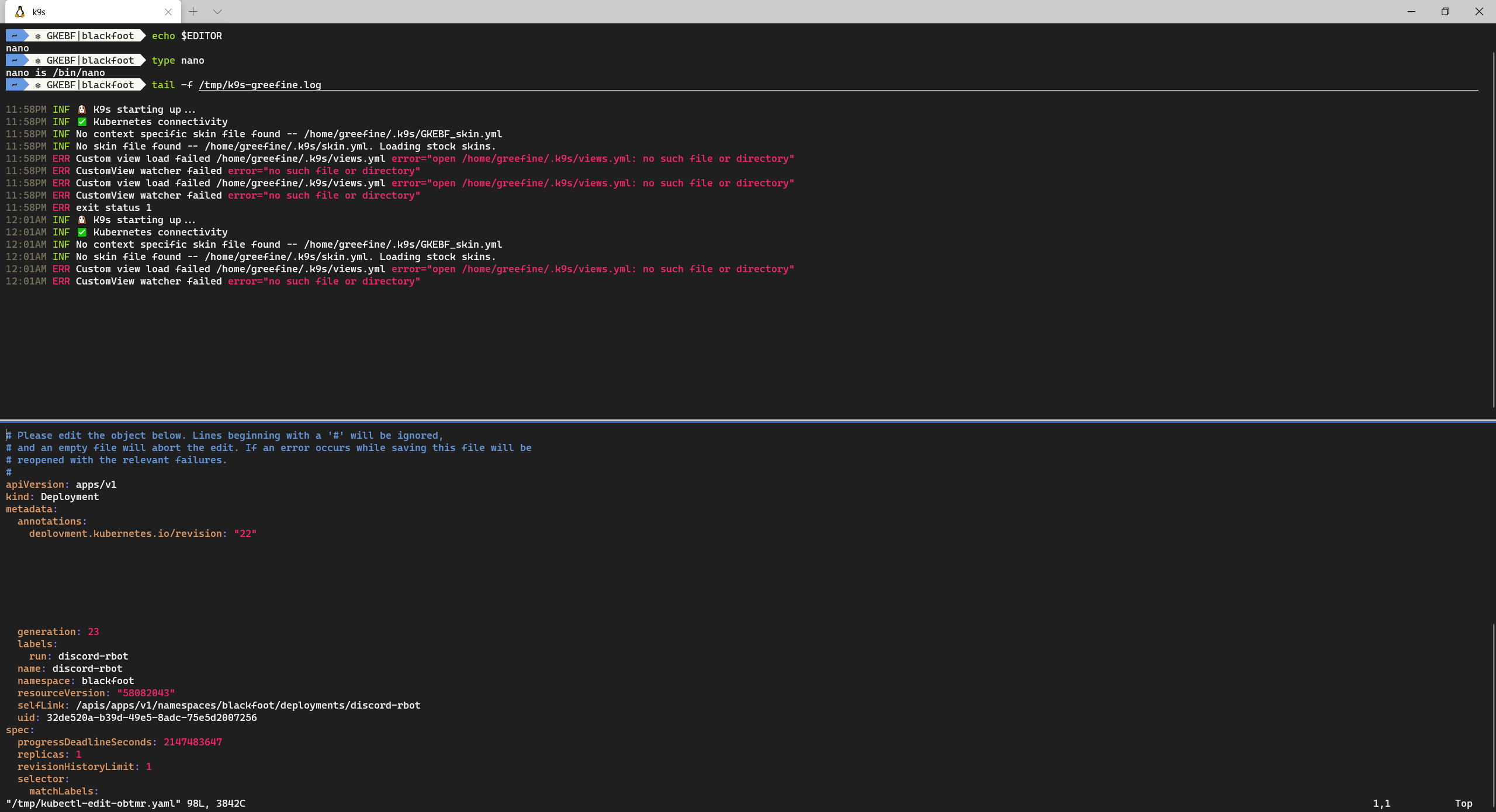 Editor env varriable not working on WSL Ubuntu · Issue #851 · derailed/k9s · GitHub