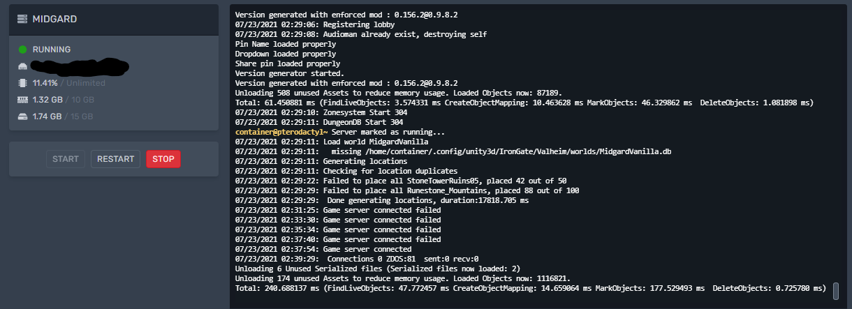 Errors occurs right after Valheim server is created · Issue #3487 · pterodactyl/panel · GitHub