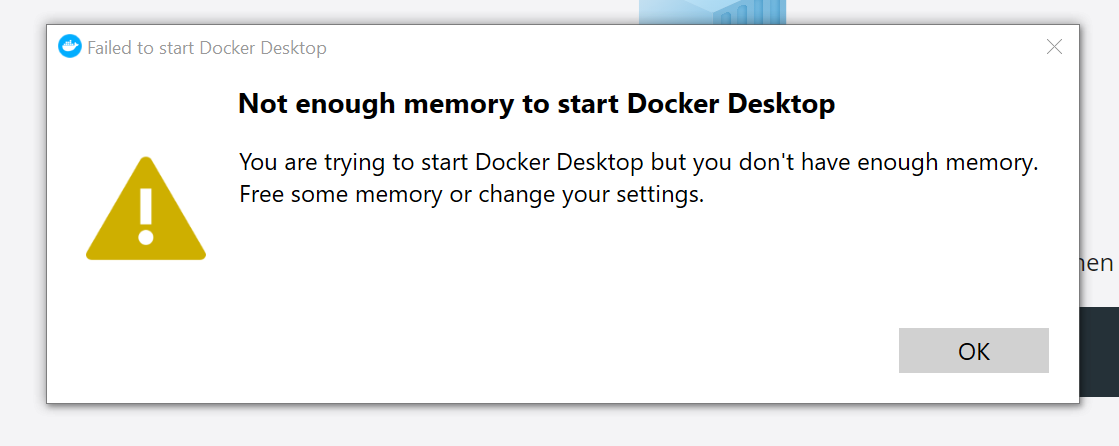 Not Enough Memory Error When Starting Docker Desktop · Issue 10603 · Dockerfor Win · Github 