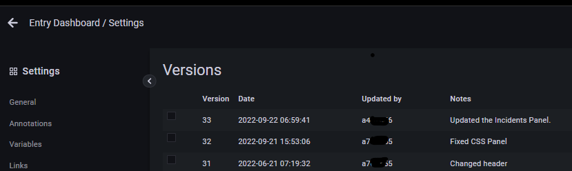 Dashboard version history shows Grafana ID from the users table instead of the username · Issue ...
