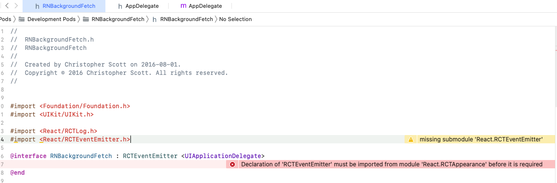 iOS build error: missing submodule 'React.RCTEventEmitter' · Issue #386 · transistorsoft/react ...