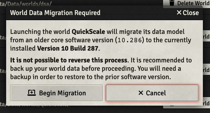 Consider not throwing the `World Data Migration Required` dialog unless ...