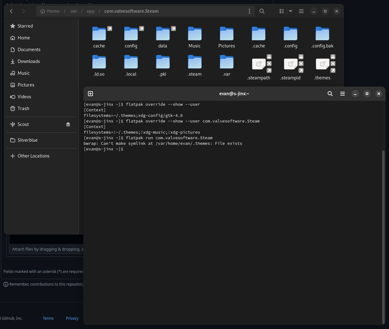 [Bug]: Steam fails to launch because a global override for .themes and .icons exist, despite app ...