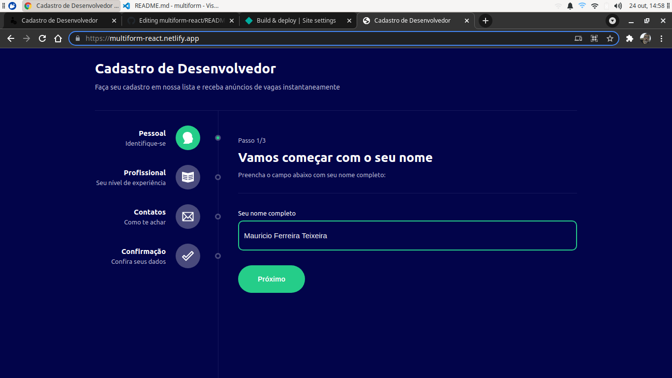 GitHub - maufteixeira/multiform-react: Formulário em etapas desenvolvido em ReactJS(Typescript)