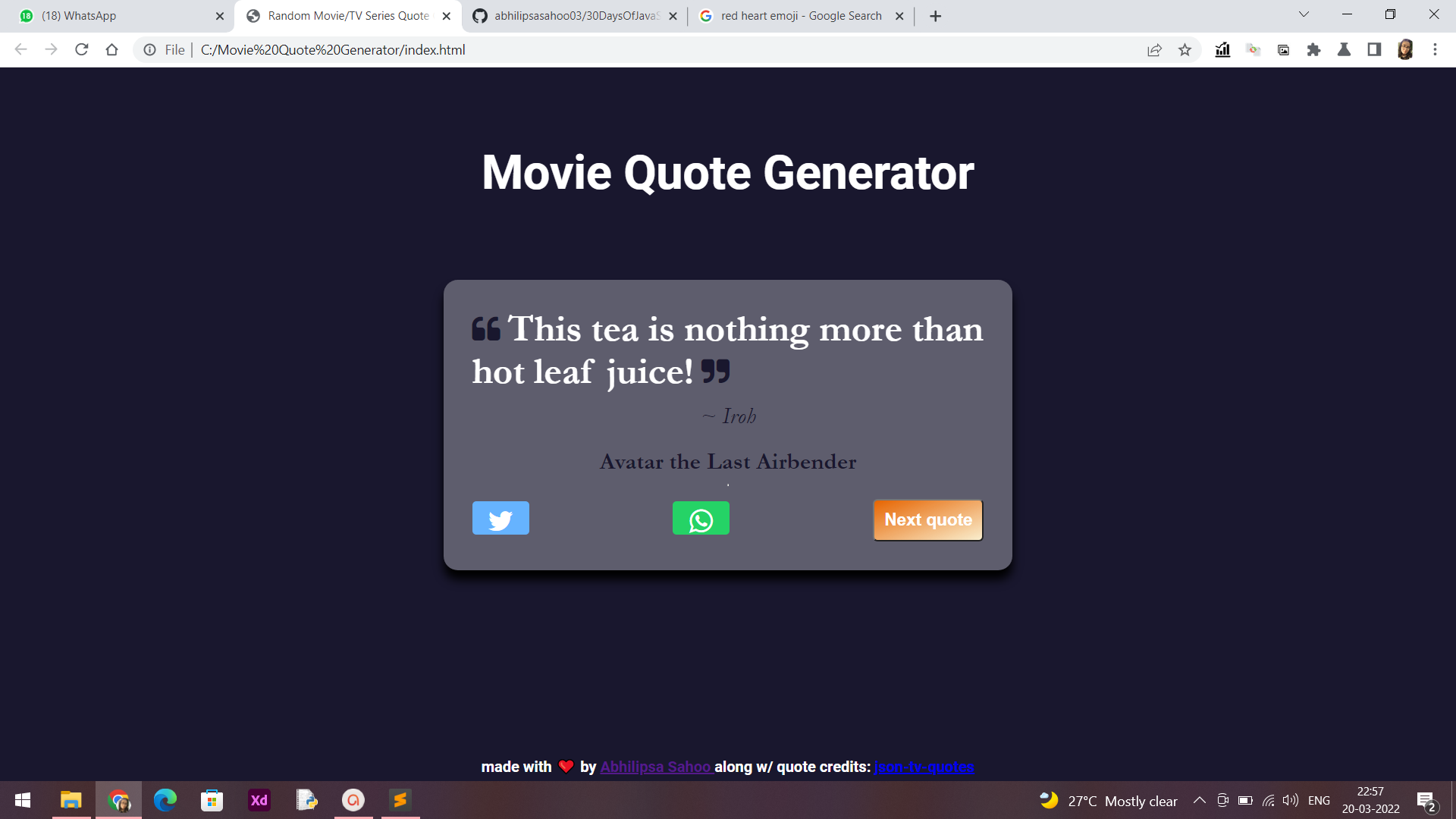 Add Movie/TV Series Quote Generator · Issue #427 · ZeroOctave/ZeroOctave-Javascript-Projects ...