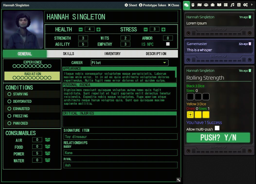 Alien RPG CRT UI | Foundry Virtual Tabletop