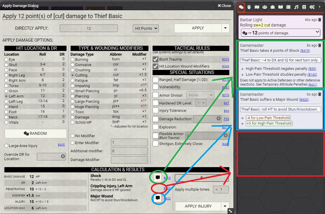 Feature Request: ADD crippling injury output to chat · Issue #1015 · crnormand/gurps · GitHub