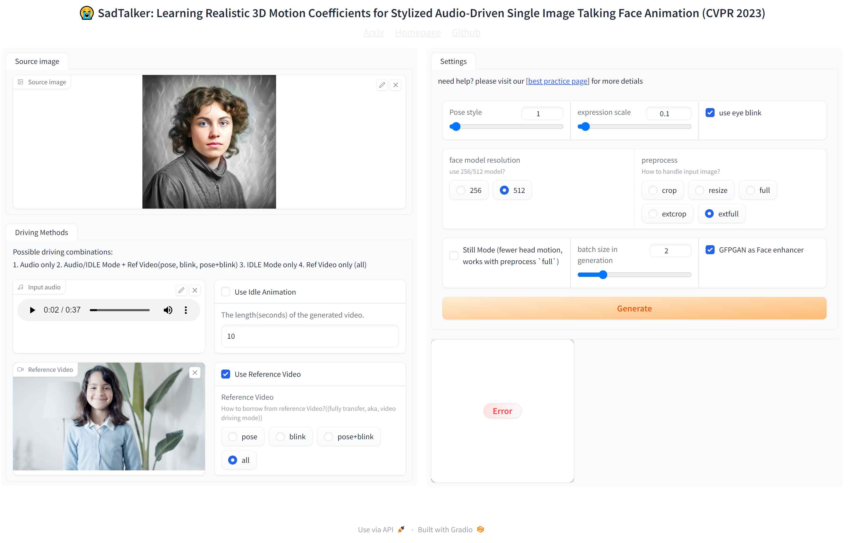 Error on Use Reference Video in the new stand-alone version · Issue #387 · OpenTalker/SadTalker ...