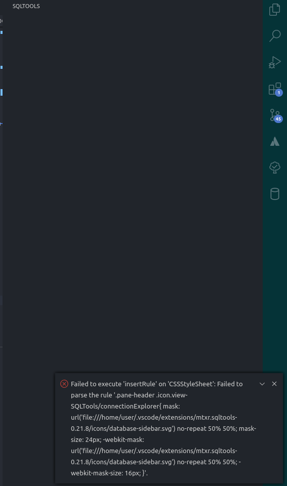 No DB visibility when press on sqltools icon on activity bar · Issue #671 · mtxr/vscode-sqltools ...