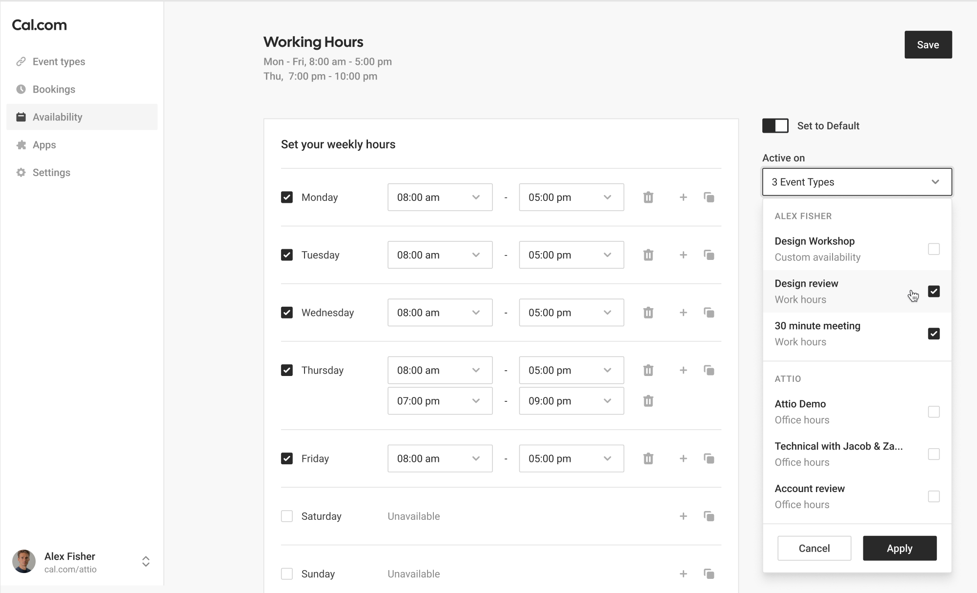 Availability Active On · Issue 2198 · Calcom · Github