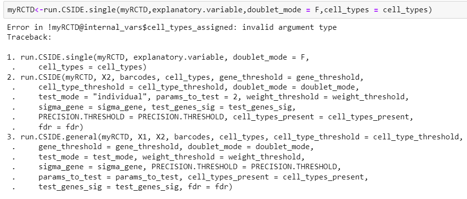 Error in !myRCTD@internal_vars$cell_types_assigned: invalid argument type · Issue #52 · dmcable ...