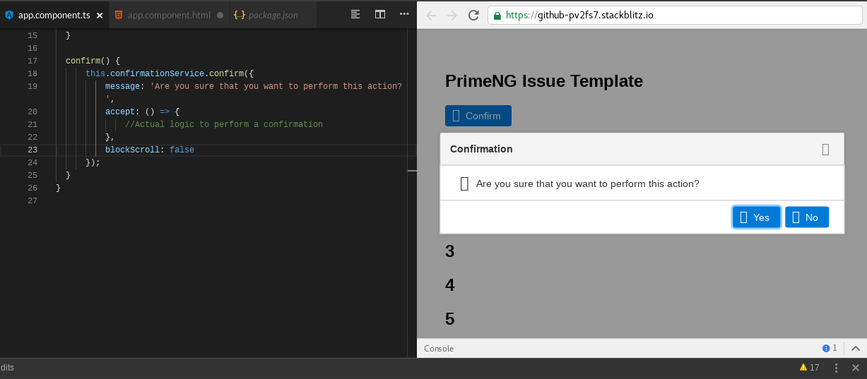 Add blockSroll support to p-confirmDialog · Issue #7172 · primefaces/primeng · GitHub