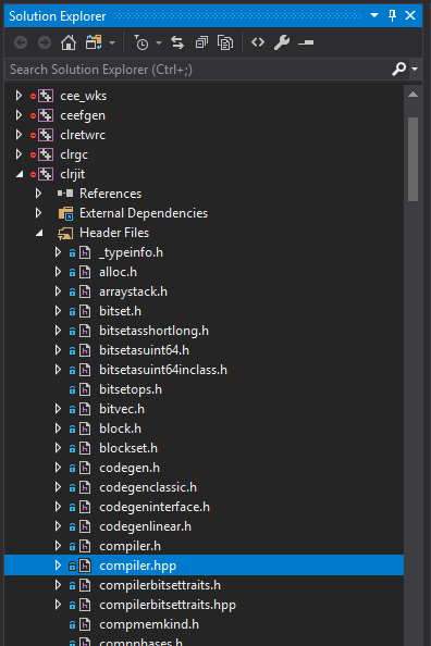 [Infrastructure/Win] Add C++ header files to Visual Studio clrjit ...