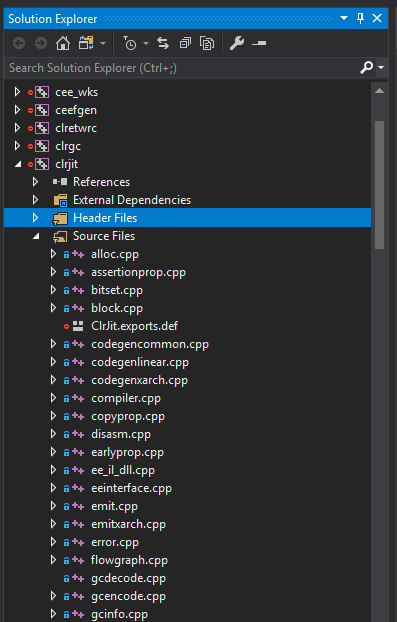 [Infrastructure/Win] Add C++ header files to Visual Studio clrjit ...