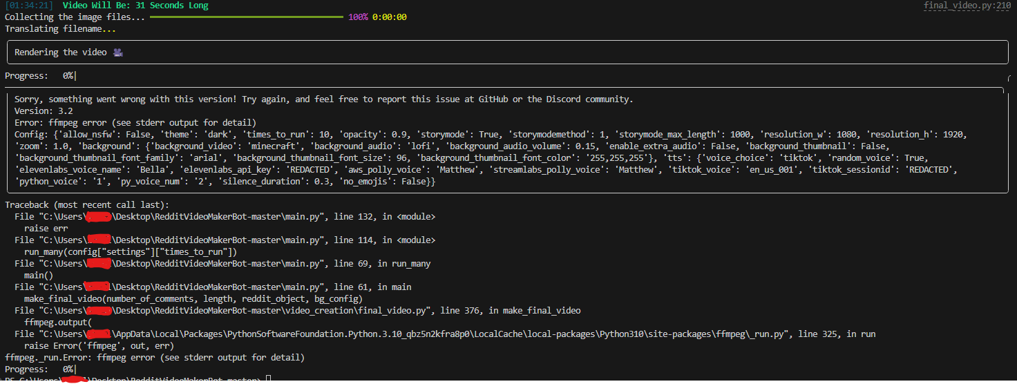 Bug Fmpegrunerror Ffmpeg Error See Stderr Output For Detail · Issue 1739 · Elebumm 4410
