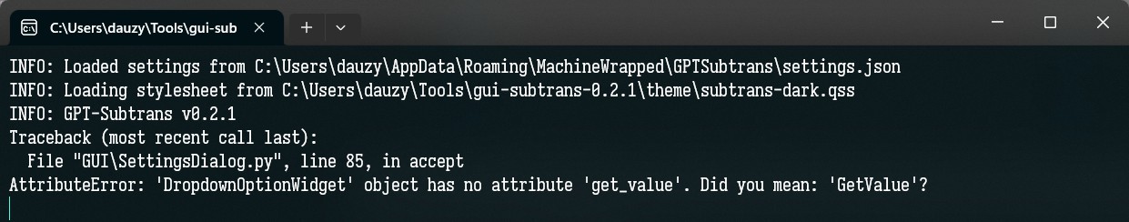 GUI cannot save settings · Issue #27 · machinewrapped/gpt-subtrans · GitHub