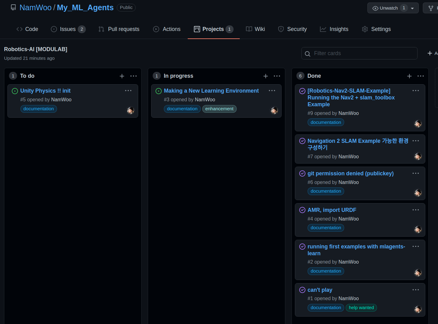 GitHub - NamWoo/My_ML_Agents: ubuntu20.04 + Unity + ML-Agents + ROS2